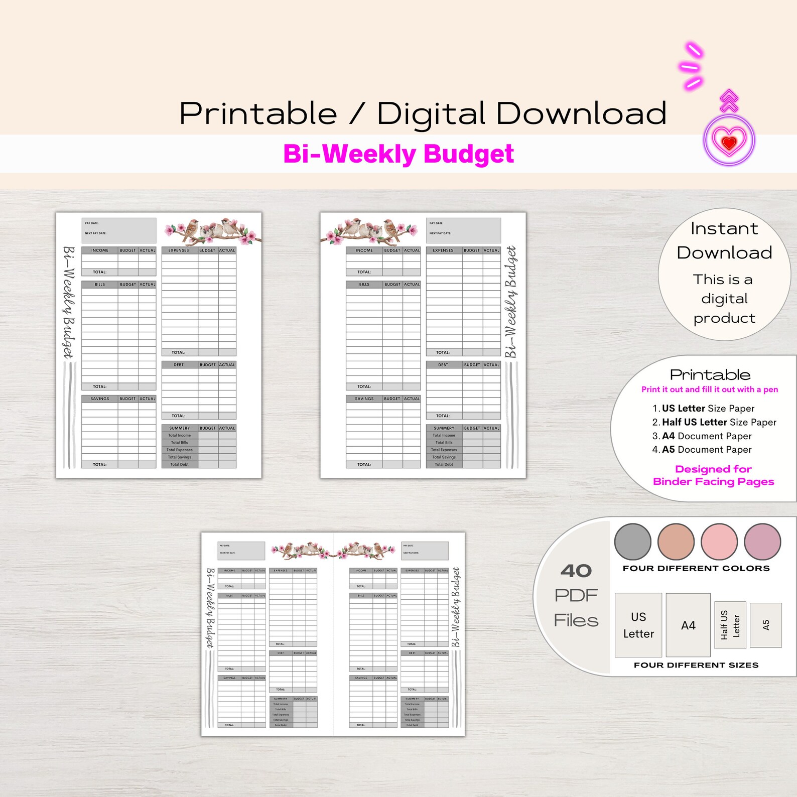 BI-WEEKLY Budget Overview Template Printable Paycheck Budget Printable ...
