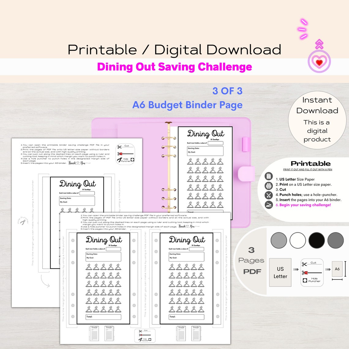 Dining Out Printable Saving Challenge Bundle Kit Instant Download PDF ...
