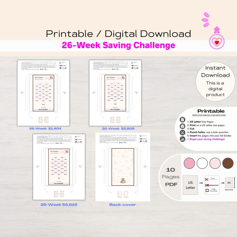 26 Week Savings Challenge Printable | US Letter Size Digital Download ...