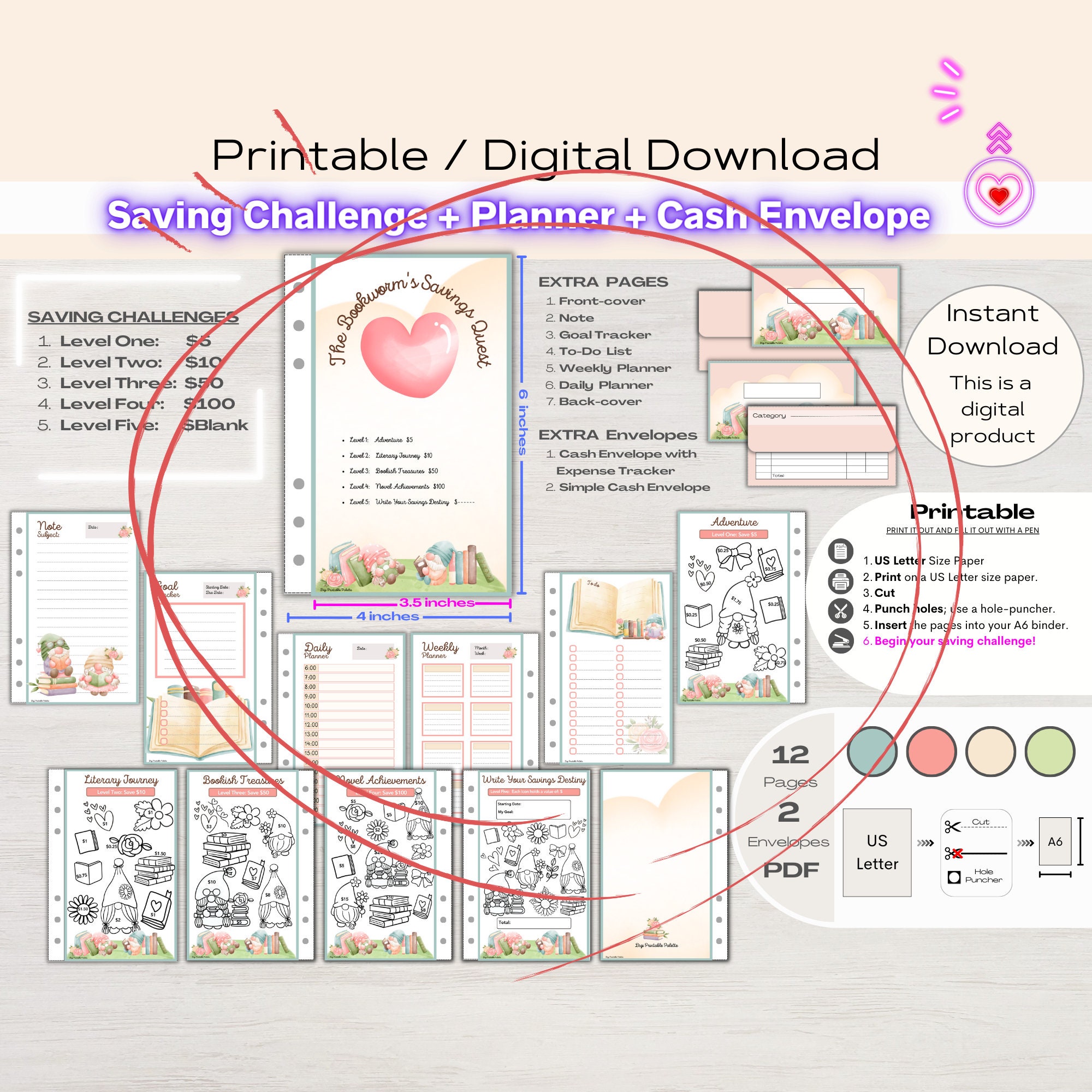Savings Challenge to Color Printable Savings Challenge Bundle A6 Sized ...
