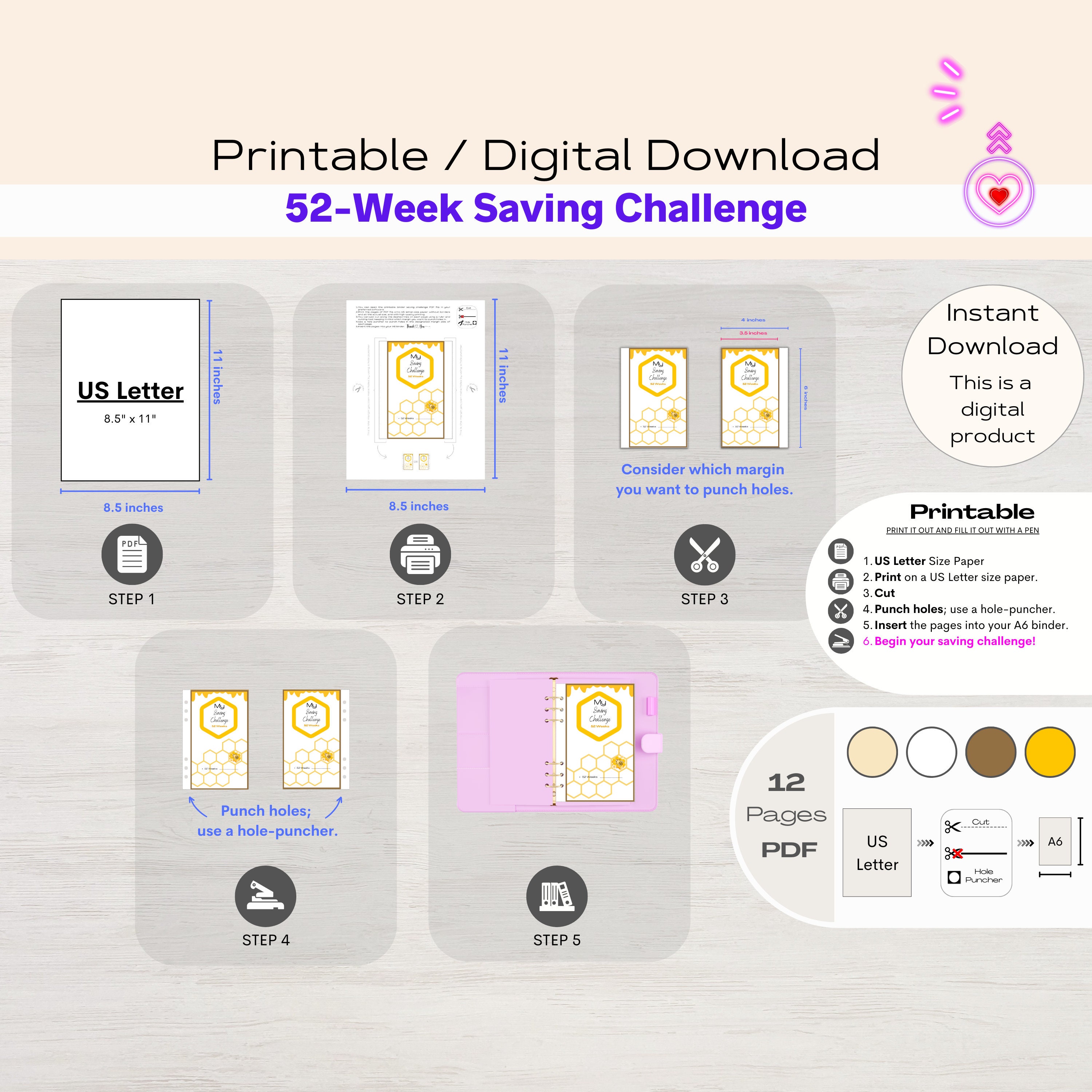 52 Week Money Savings Challenge Savings Challenge Trackers Pintables ...