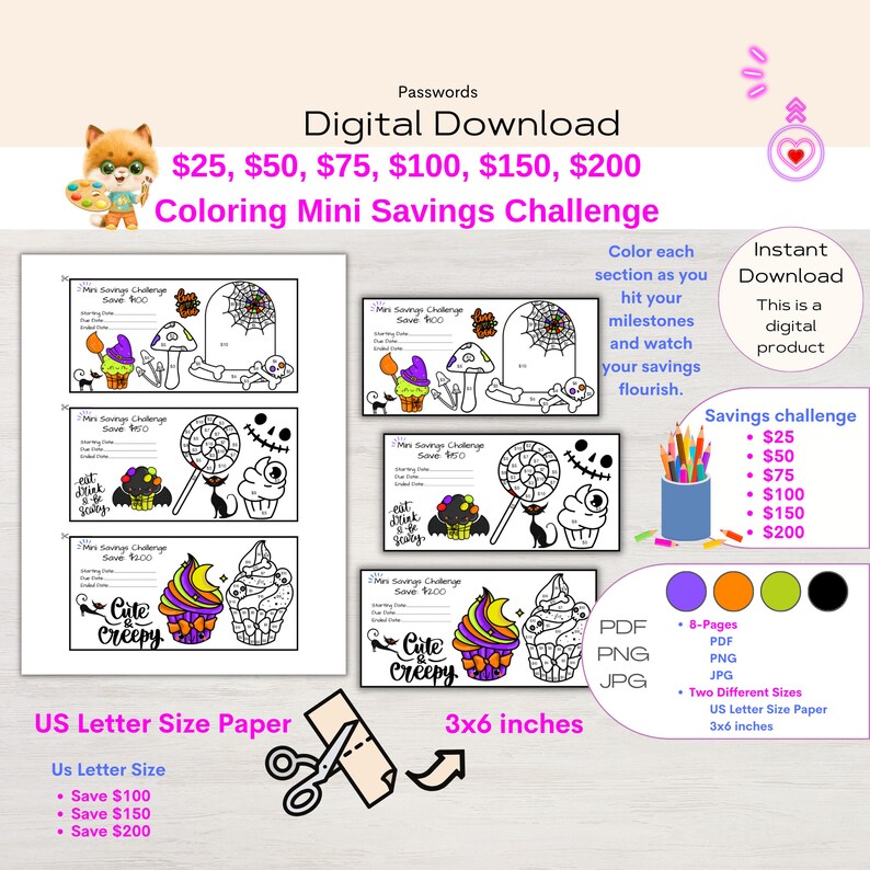 Halloween Savings Challenge Bundle Printable A6 Mini Savings Tracker ...