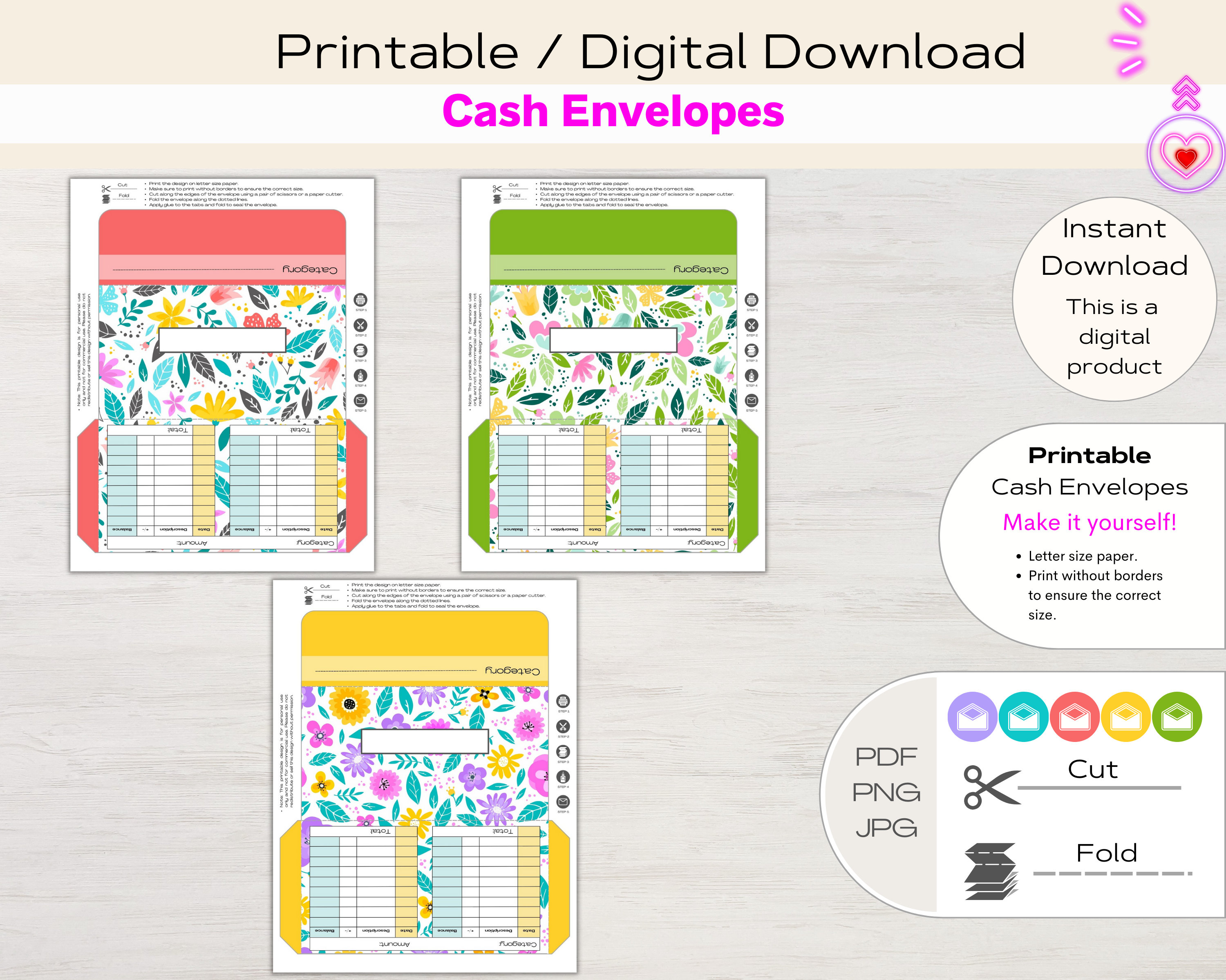 Printable Cash Envelopes With Spending Transactions Expense Tracker ...