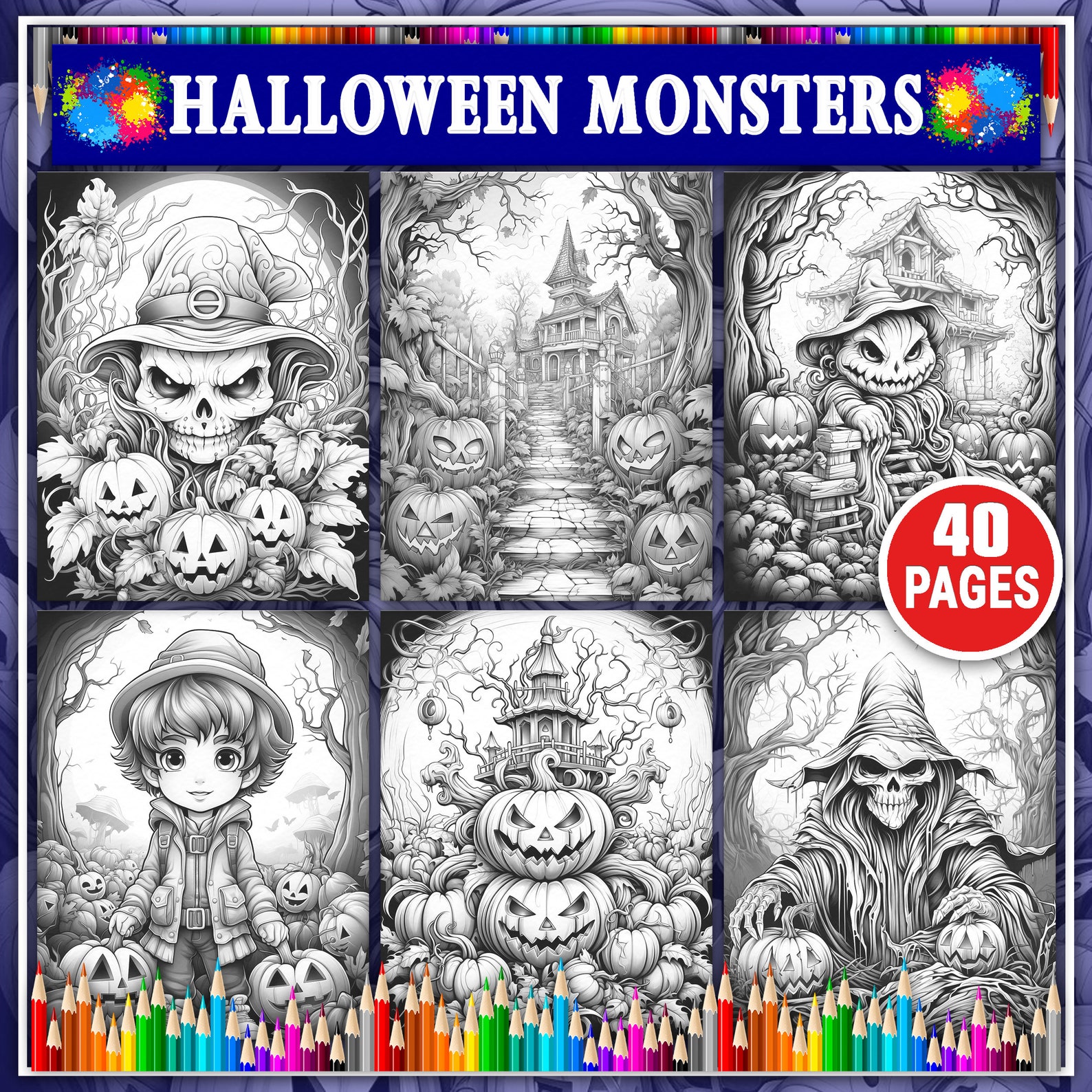 Grayscale Halloween Coloring Pages. Halloween Coloring Sheets ...