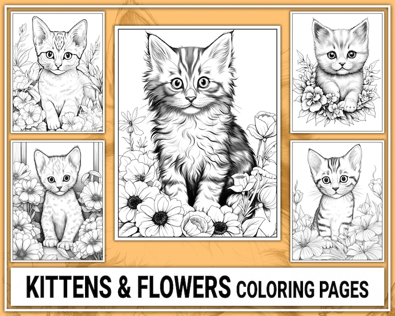 40 Cute Kittens & Flowers Coloring Book Vol.1 Coloring Pages - Etsy