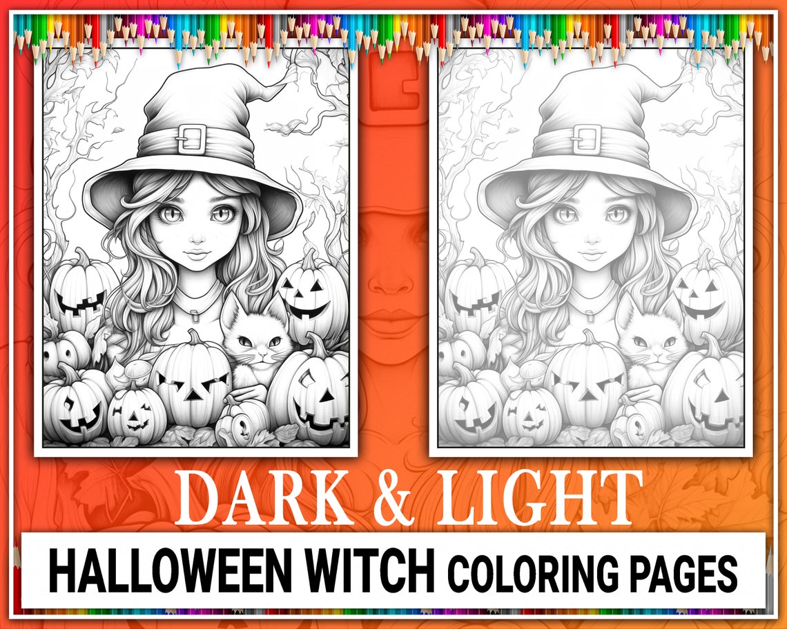 40 Halloween Witch Coloring Pages. Magical Gothic Witches & Cats ...
