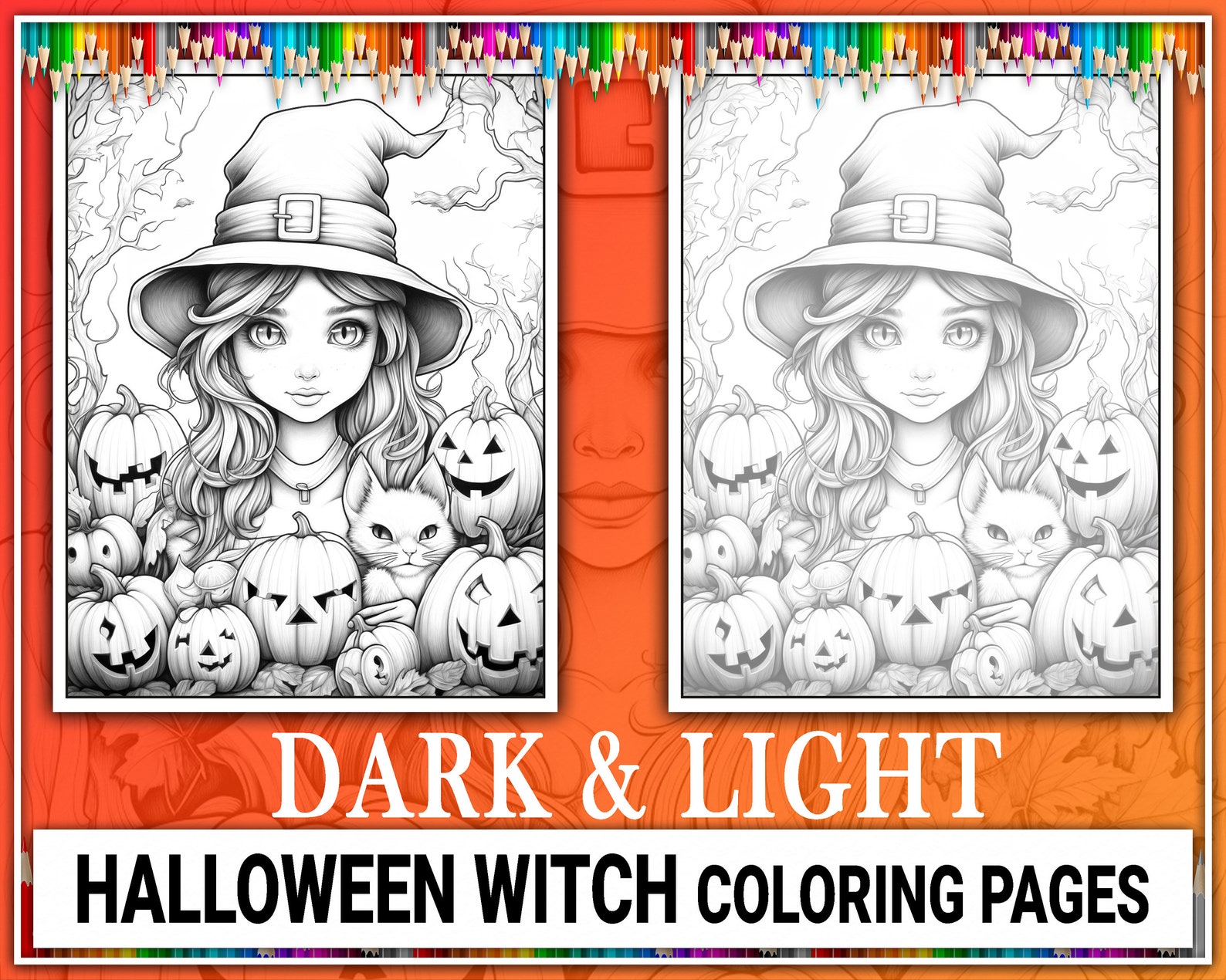 40 Halloween Witch Coloring Pages. Magical Gothic Witches & Cats ...