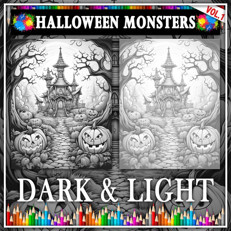 Halloween Monster Coloring Pages. Grayscale Halloween Coloring Sheets ...