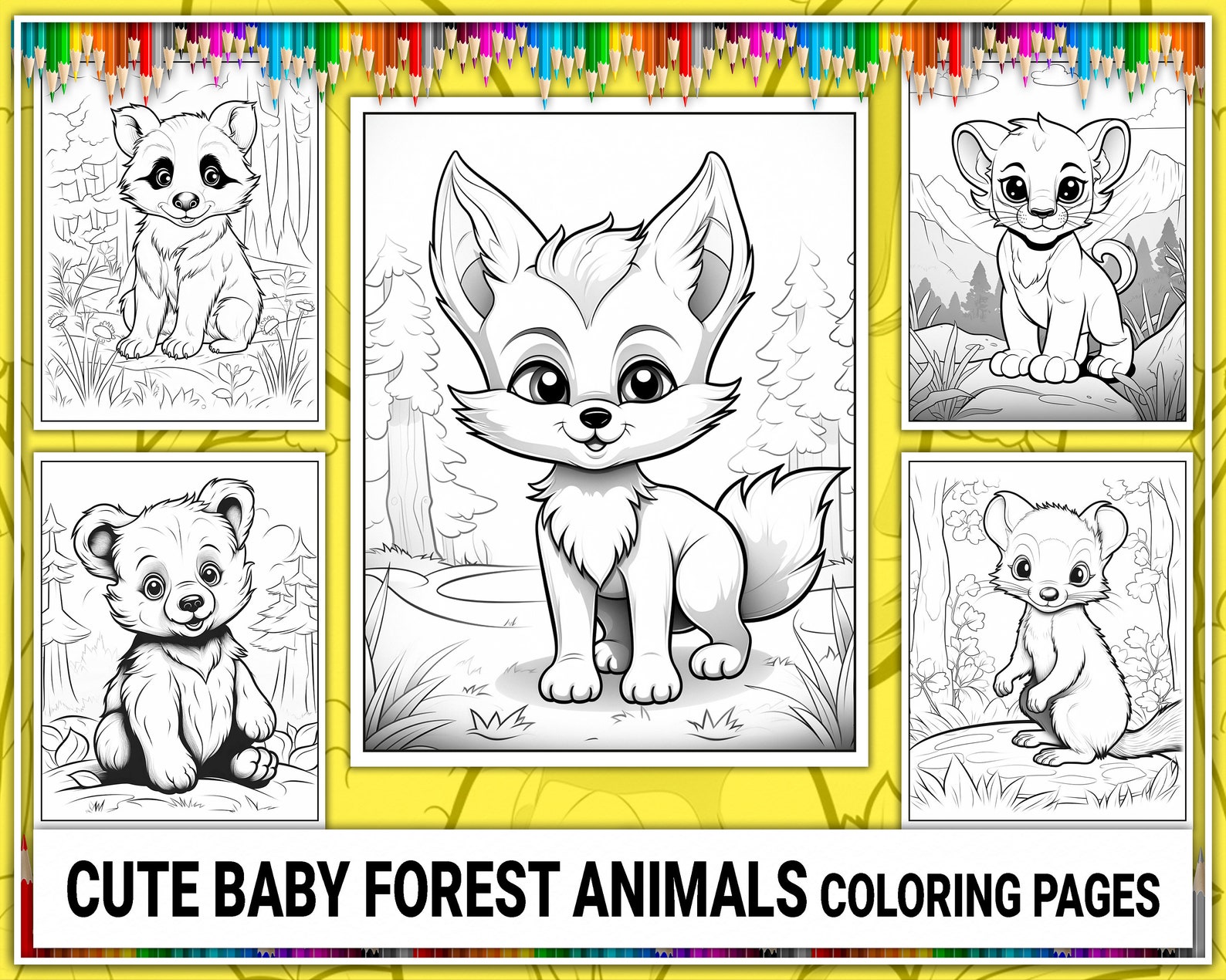 40 Cute Baby Forest Wild Animals Coloring Pages. Woodland Animals ...