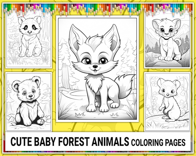 40 Cute Baby Forest Wild Animals Coloring Pages. Woodland Animals ...