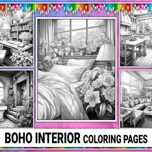 40 Boho Interior Design Coloring Pages. Cozy Room Interior Coloring ...