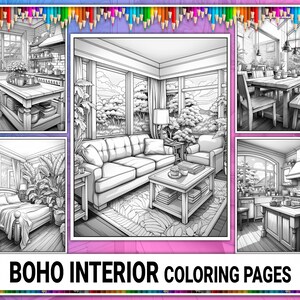 40 Boho Interior Design Coloring Pages. Cozy Room Interior Coloring ...