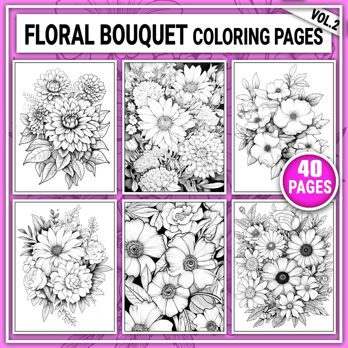 Floral Bouquet Colorings Vol.2. Flowers Coloring Book. Coloring Pages ...