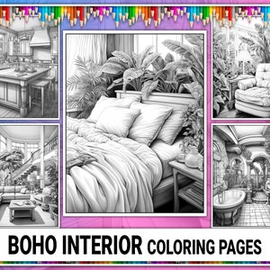 40 Boho Interior Design Coloring Pages. Cozy Room Interior Coloring ...