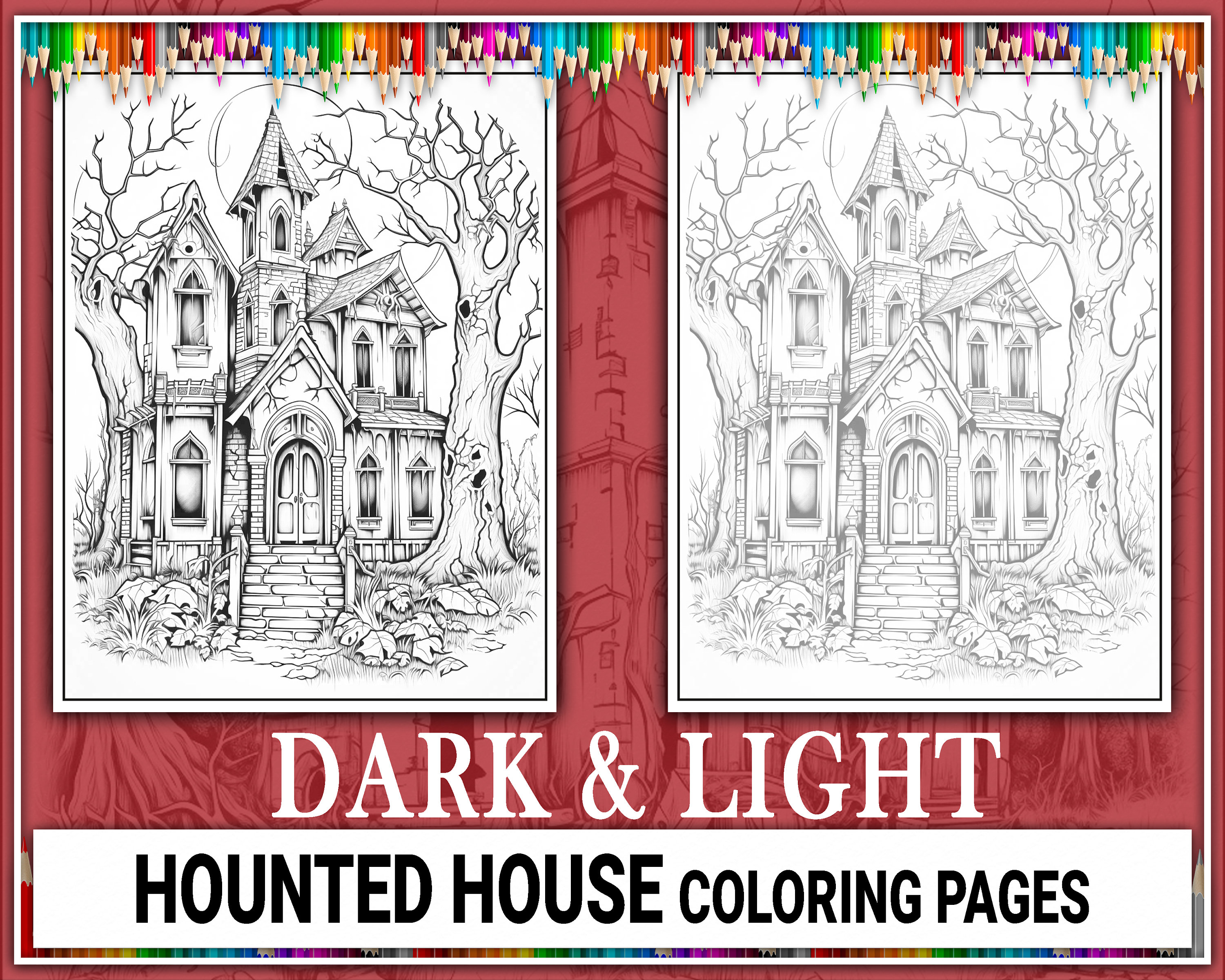 40 Haunted Houses Coloring Pages, Printable Spook House Coloring Book ...