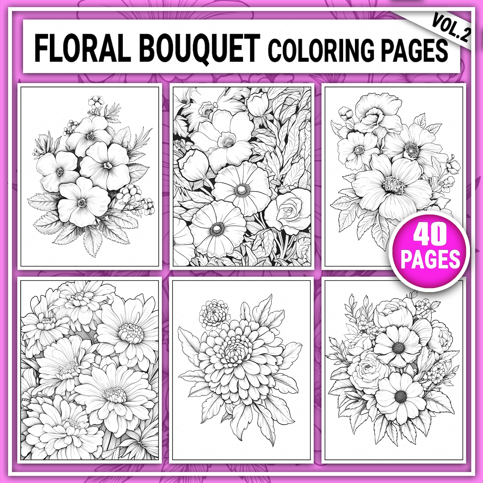 Floral Bouquet Colorings Vol.2. Flowers Coloring Book. Coloring Pages ...