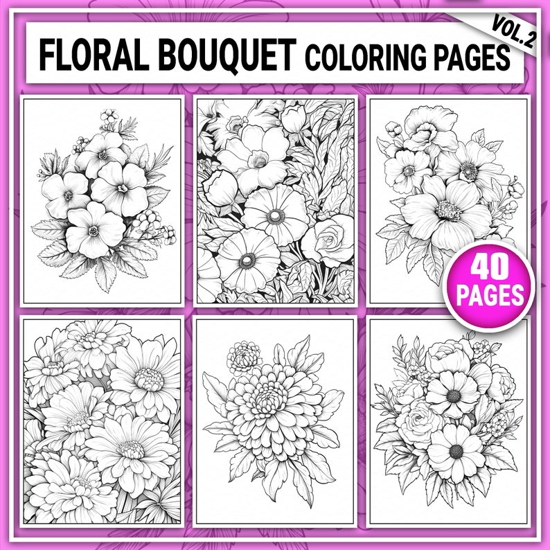 Floral Bouquet Colorings Vol.2. Flowers Coloring Book. Coloring Pages ...