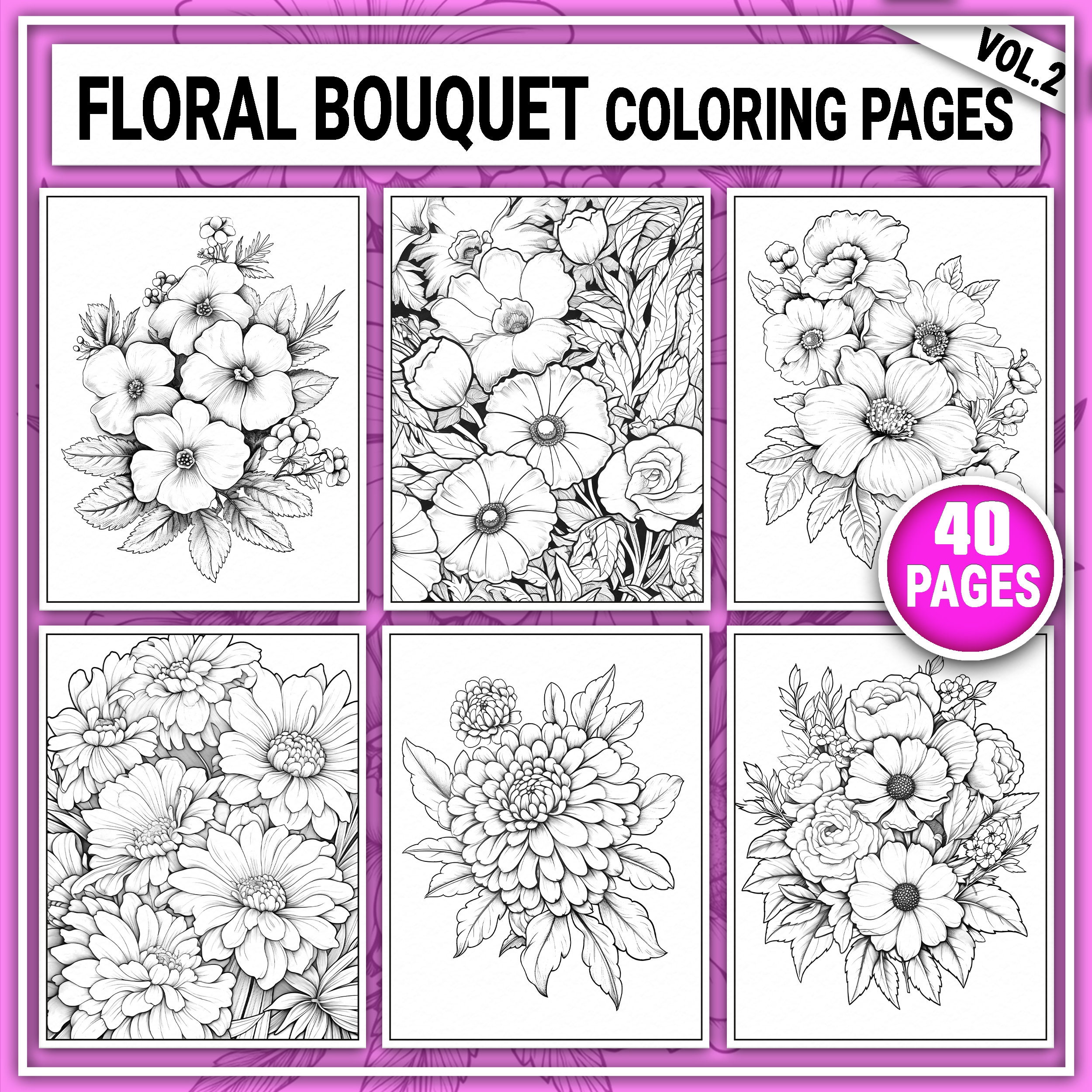 Floral Bouquet Colorings Vol.2. Flowers Coloring Book. Coloring Pages ...