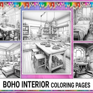 40 Boho Interior Design Coloring Pages. Cozy Room Interior Coloring ...