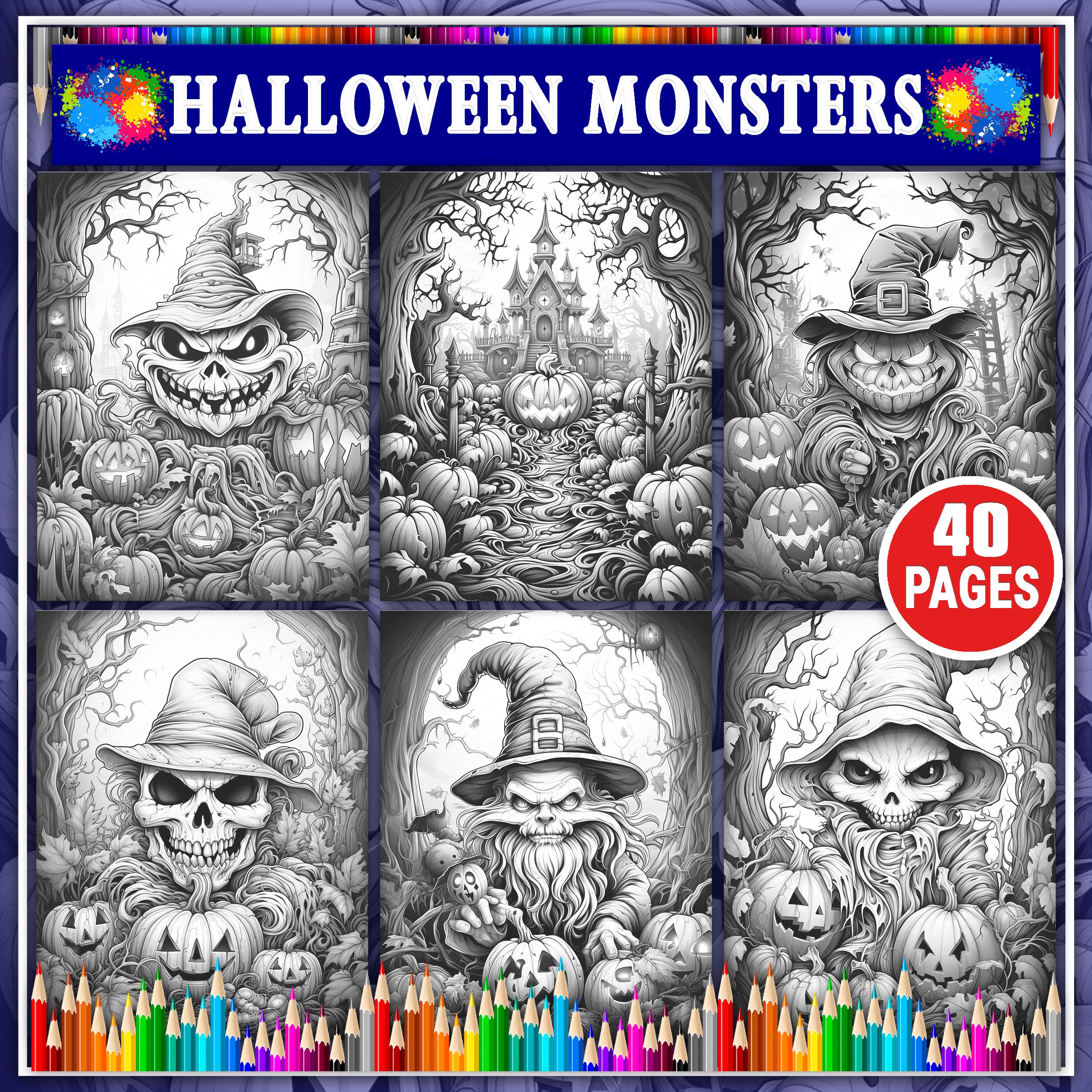 Grayscale Halloween Coloring Pages. Halloween Coloring Sheets ...