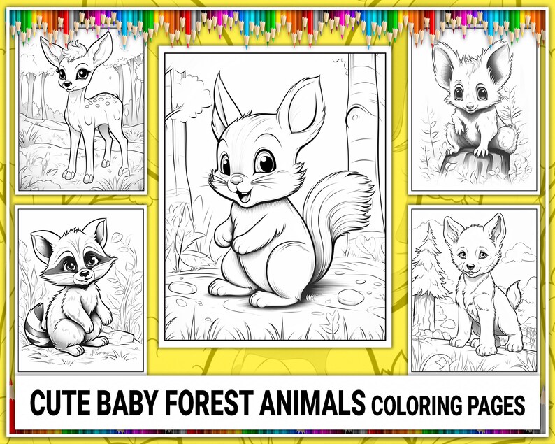 40 Cute Baby Forest Wild Animals Coloring Pages. Woodland Animals ...