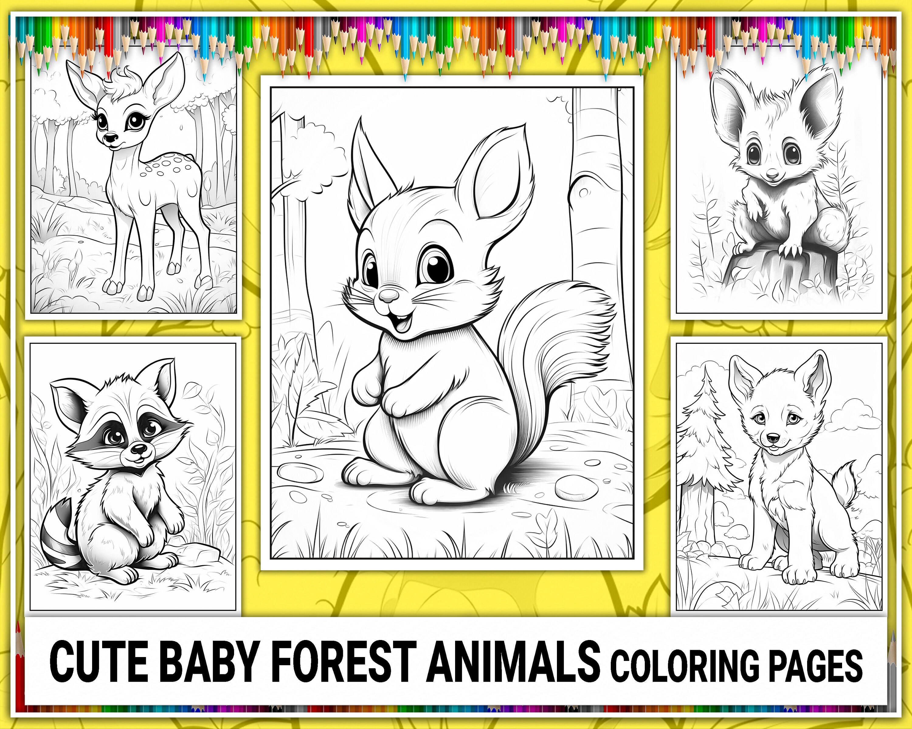 40 Cute Baby Forest Wild Animals Coloring Pages. Woodland Animals ...