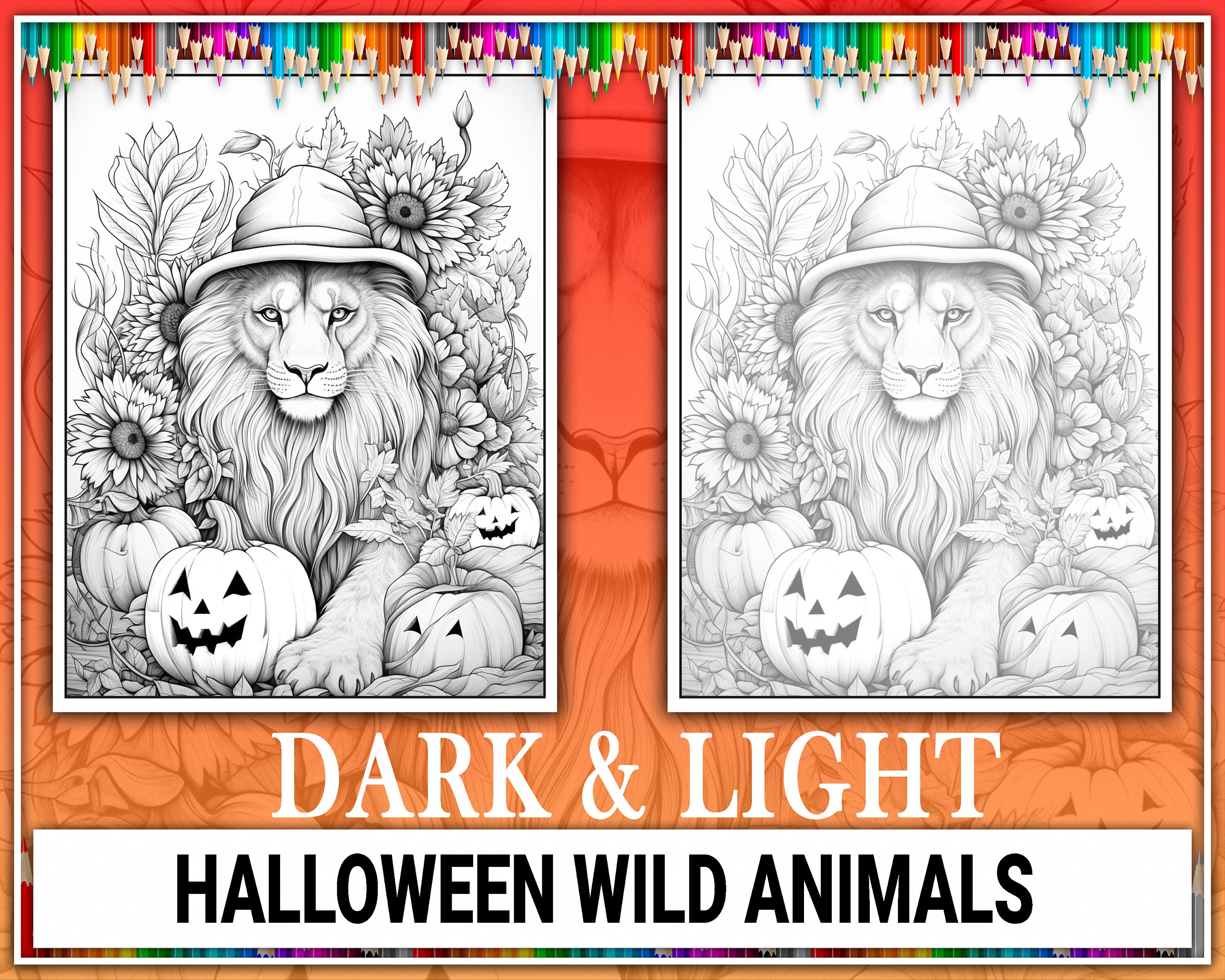 50 Halloween Wild Animals Coloring Pages. Wild Animals - Etsy