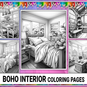 40 Boho Interior Design Coloring Pages. Cozy Room Interior Coloring ...