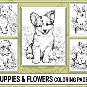40 Cute Puppies & Flowers Coloring Book Vol.3 Coloring Pages for Kids ...