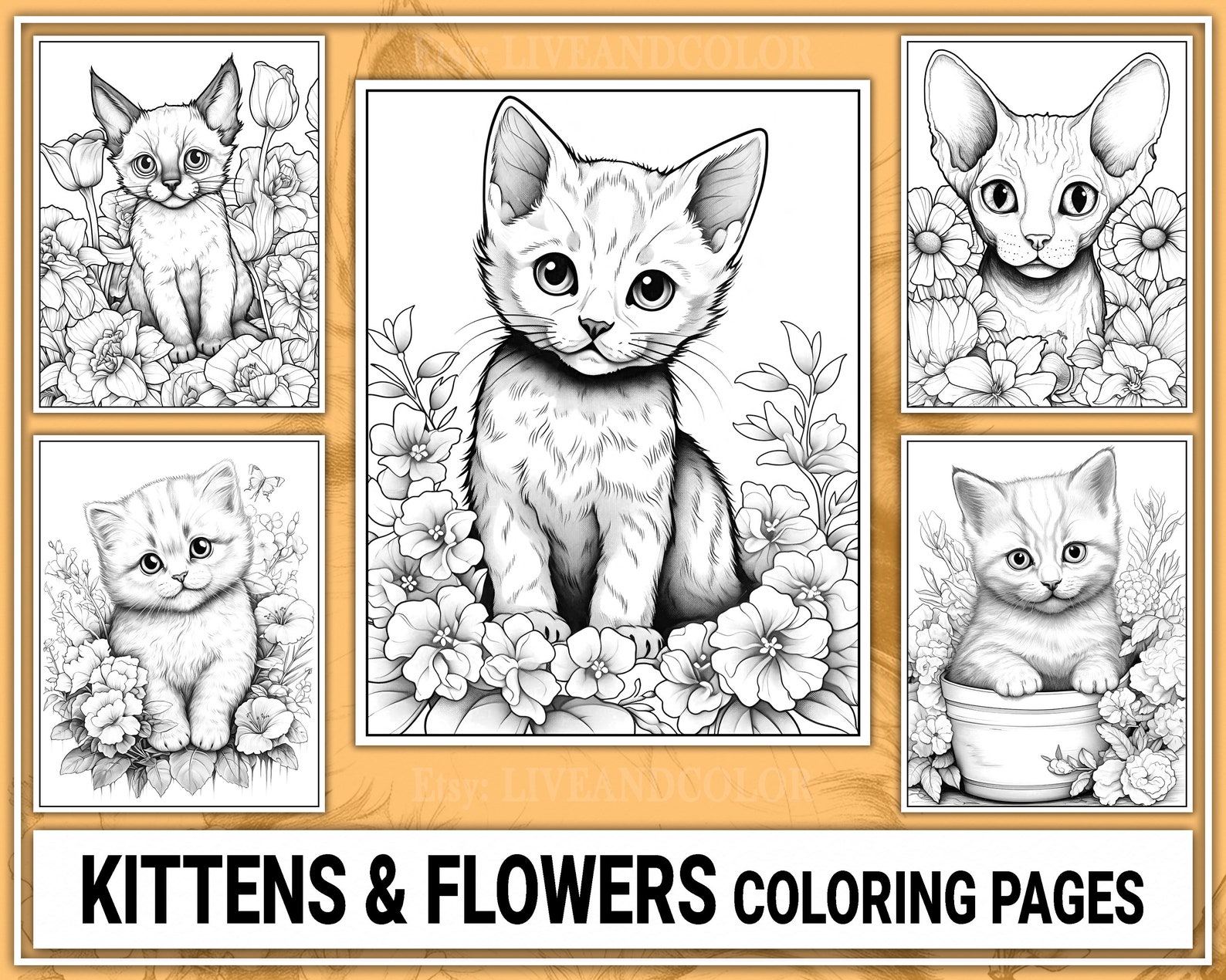 40 Cute Kittens & Flowers Coloring Book Vol.1 Coloring Pages - Etsy