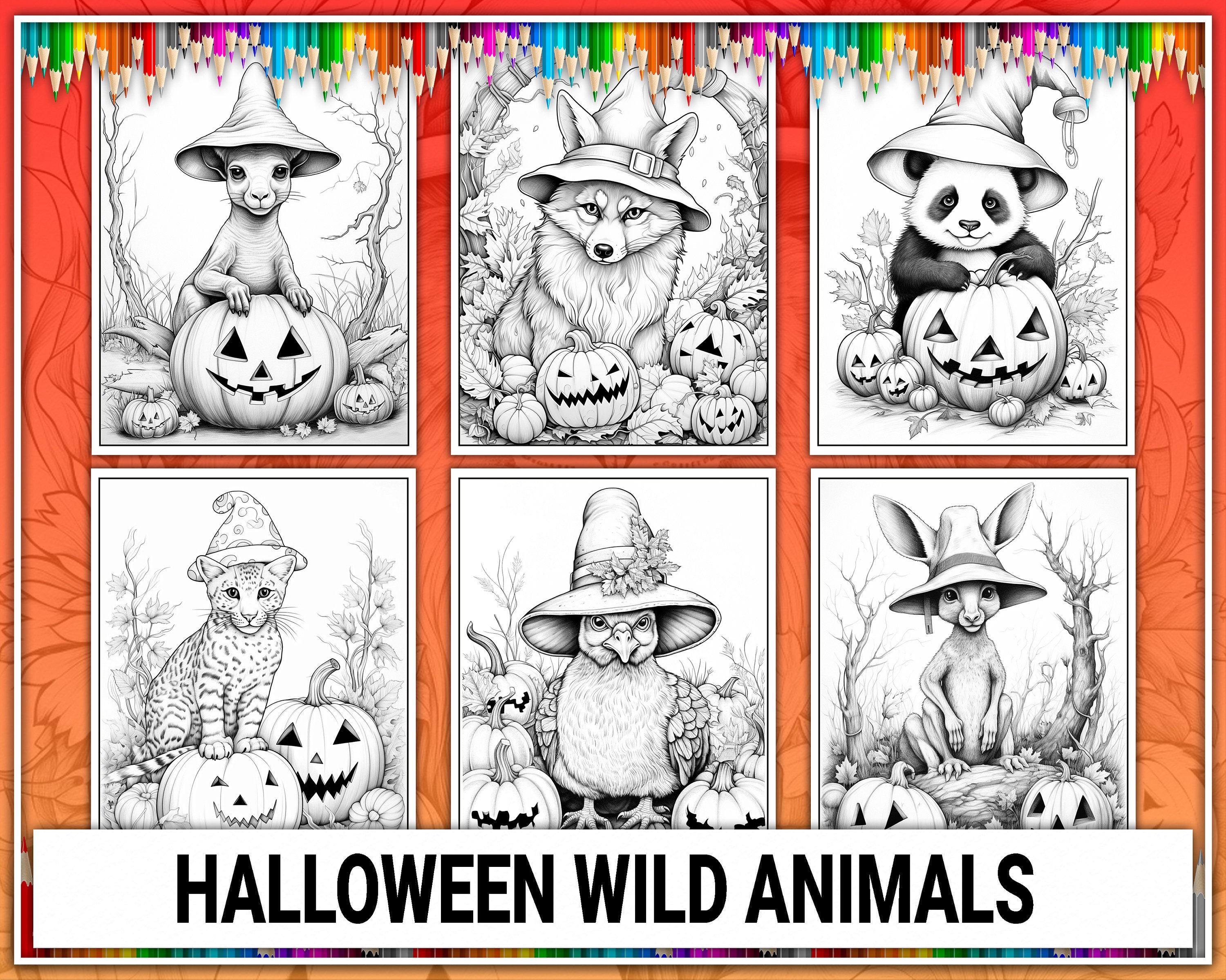 50 Halloween Wild Animals Coloring Pages. Wild Animals Coloring Book ...