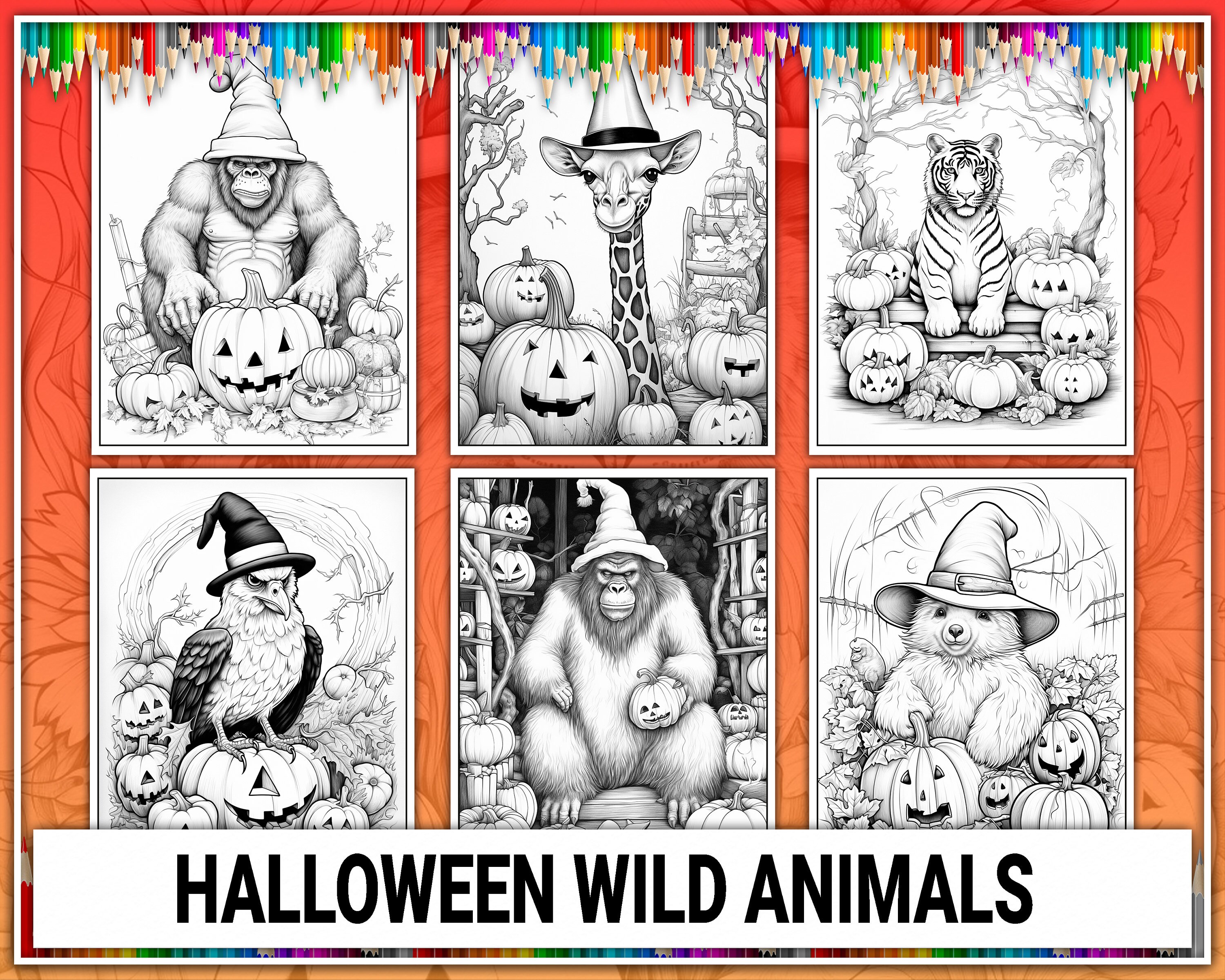 50 Halloween Wild Animals Coloring Pages. Wild Animals Coloring Book ...