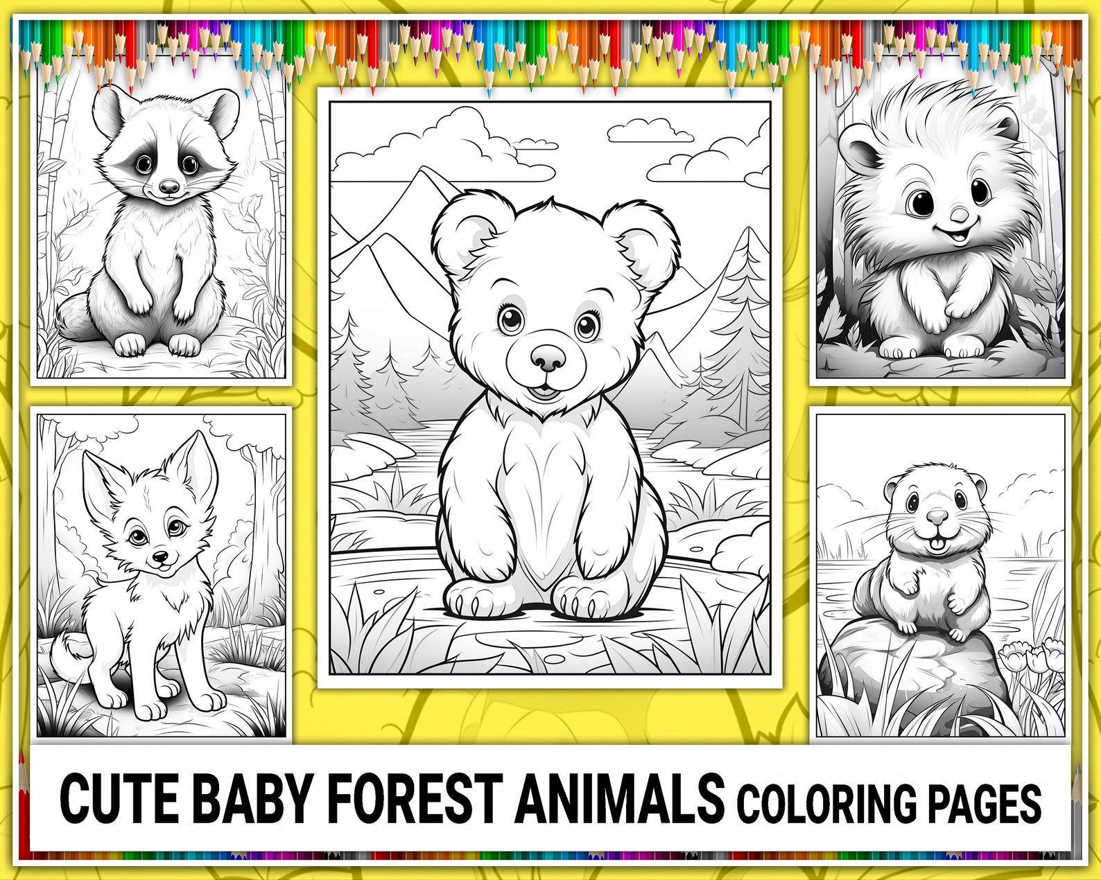 40 Cute Baby Forest Wild Animals Coloring Pages. Woodland Animals ...