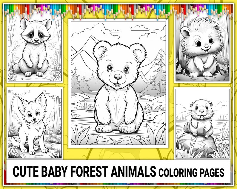 40 Cute Baby Forest Wild Animals Coloring Pages. Woodland Animals ...