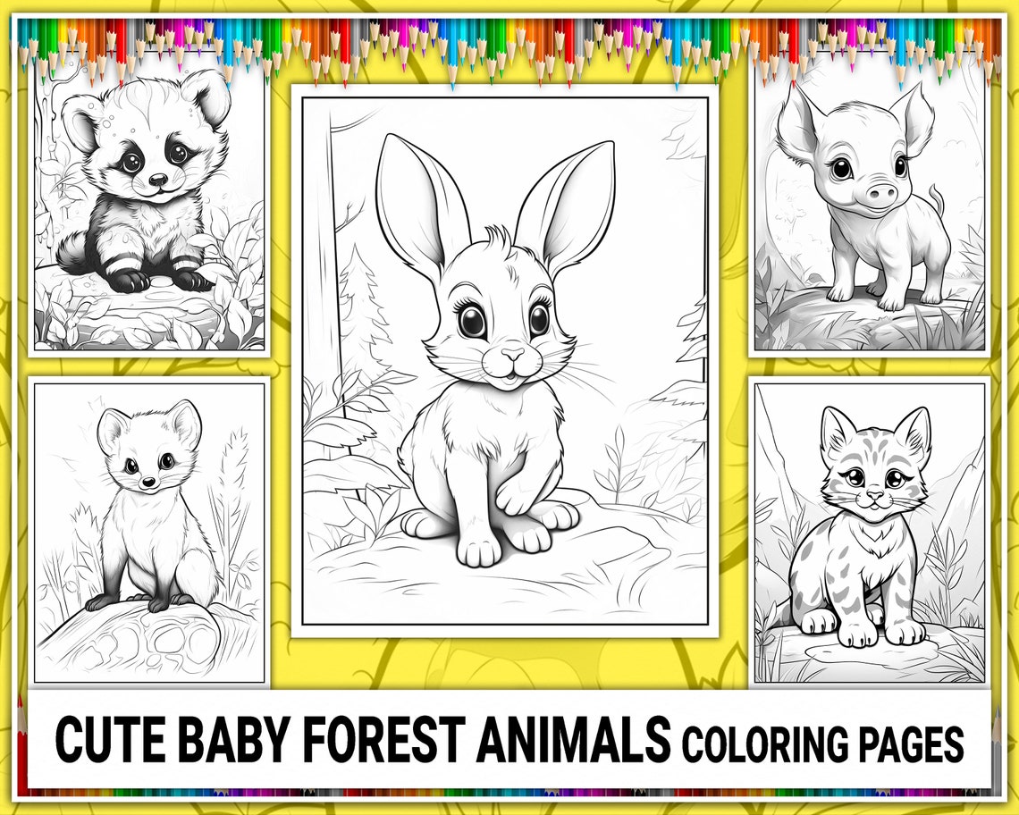 40 Cute Baby Forest Wild Animals Coloring Pages. Woodland Animals ...