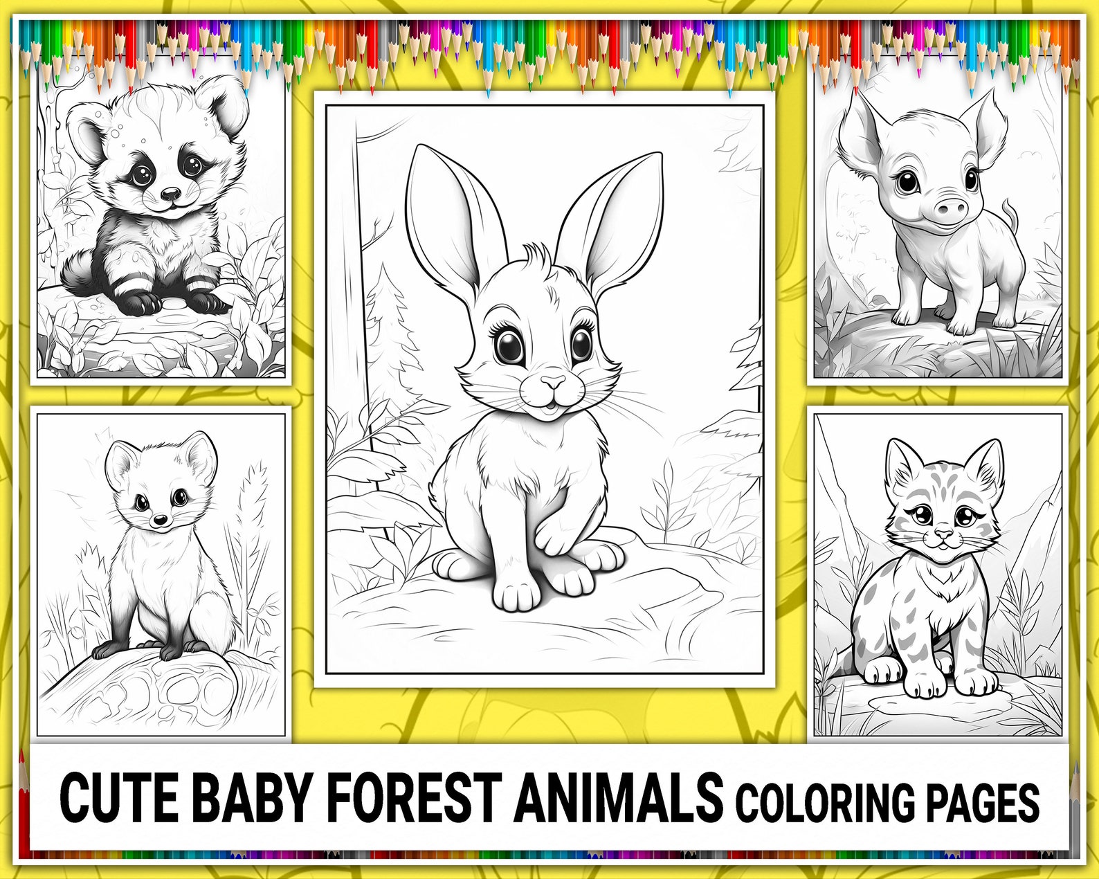 40 Cute Baby Forest Wild Animals Coloring Pages. Woodland Animals ...