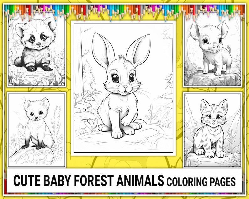 40 Cute Baby Forest Wild Animals Coloring Pages. Woodland Animals ...