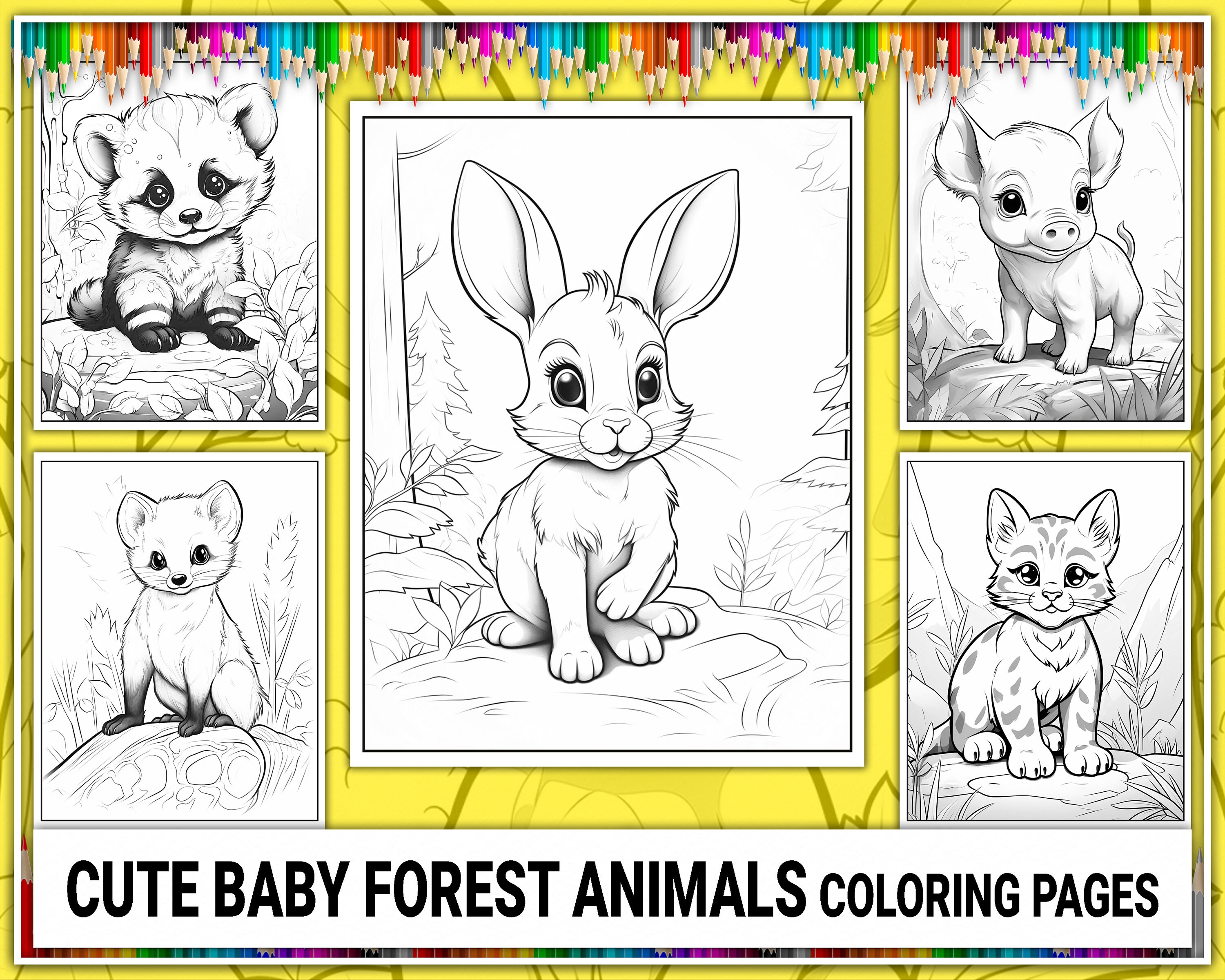 40 Cute Baby Forest Wild Animals Coloring Pages. Woodland Animals ...