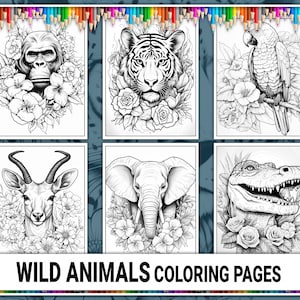 50 Wild Animals & Flowers Coloring Pages. Wild Animals Coloring Book ...