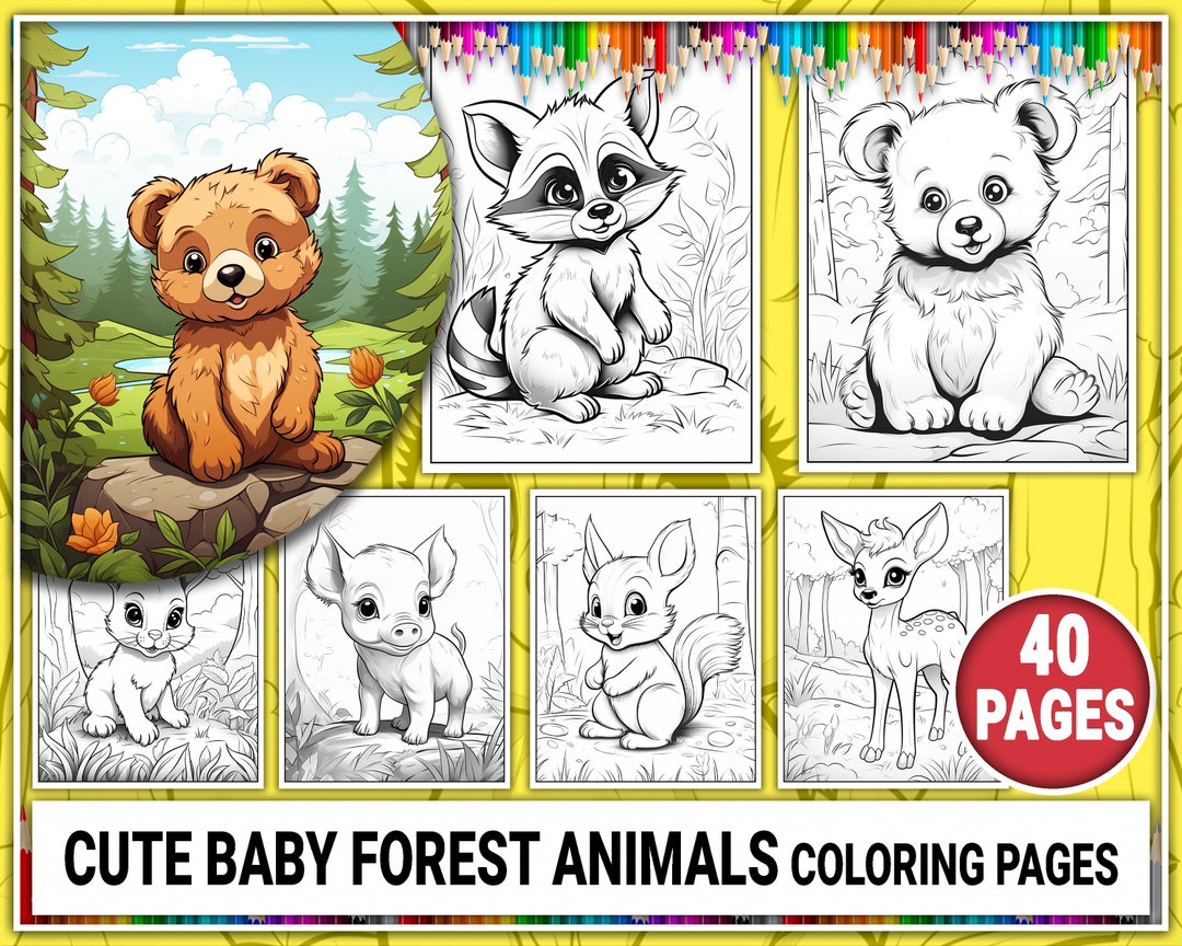 40 Cute Baby Forest Wild Animals Coloring Pages. Woodland Animals ...