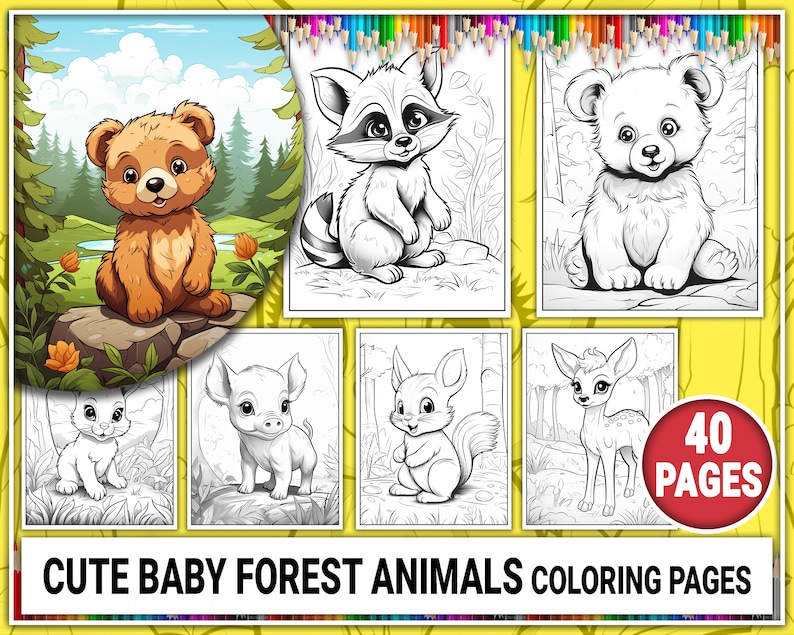 40 Cute Baby Forest Wild Animals Coloring Pages. Woodland Animals ...