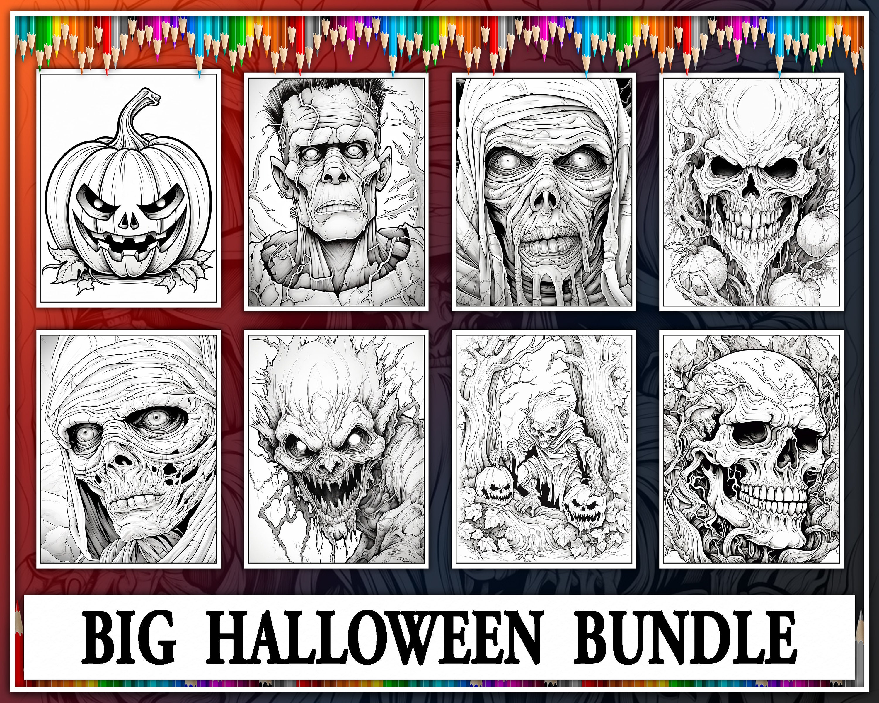 Big Halloween Monster Bundle Coloring Book. High-quality - Etsy