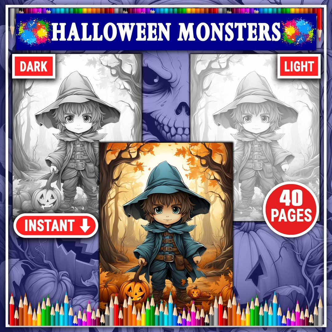 Grayscale Halloween Coloring Pages. Halloween Coloring Sheets. - Etsy