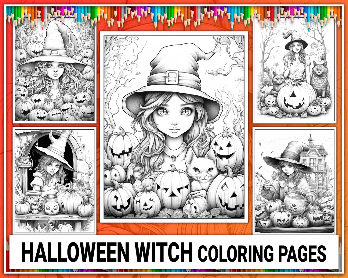 40 Halloween Witch Coloring Pages. Magical Gothic Witches & - Etsy