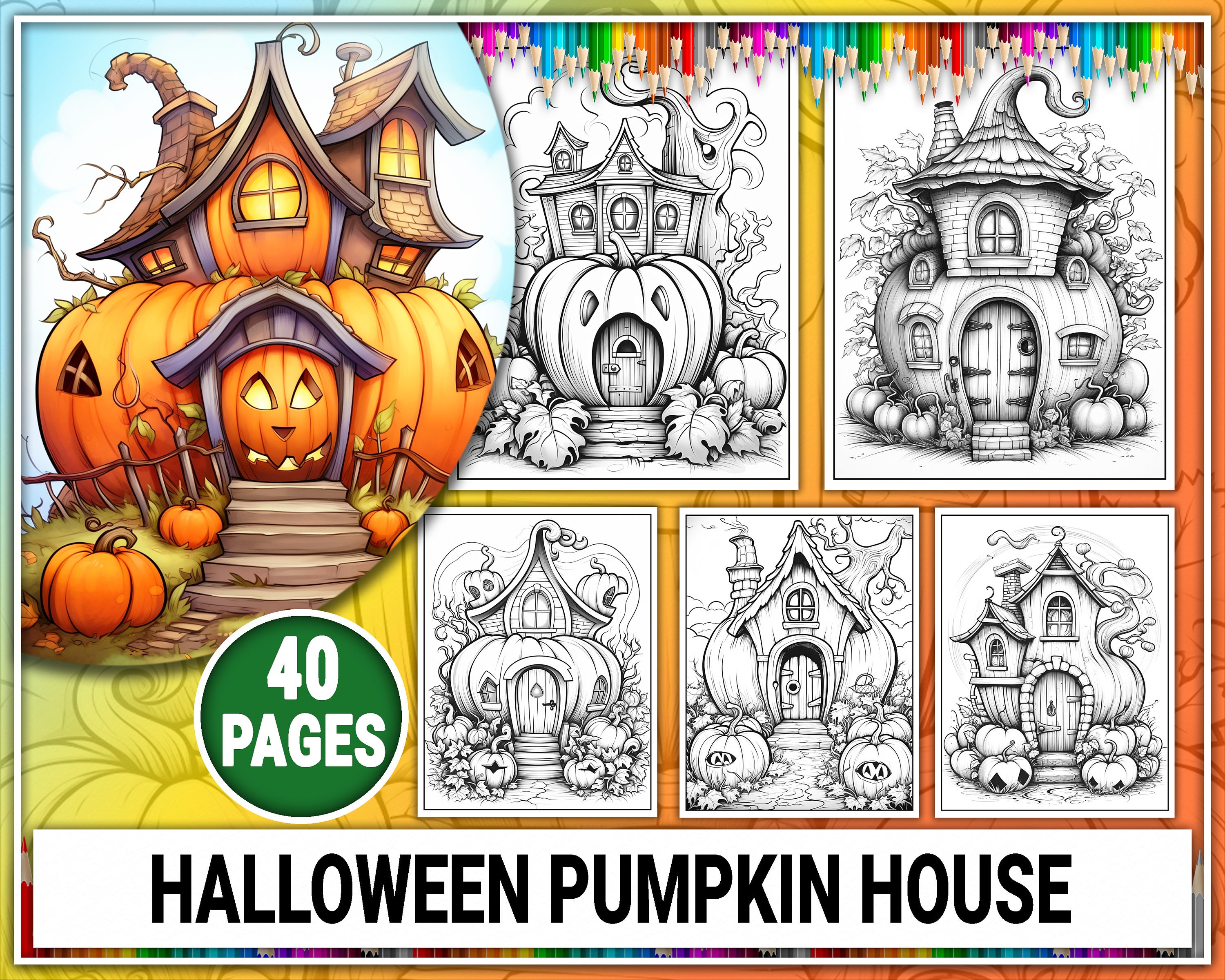 40 Halloween Pumpkin House Coloring Pages. Pumpkin House Coloring Book ...