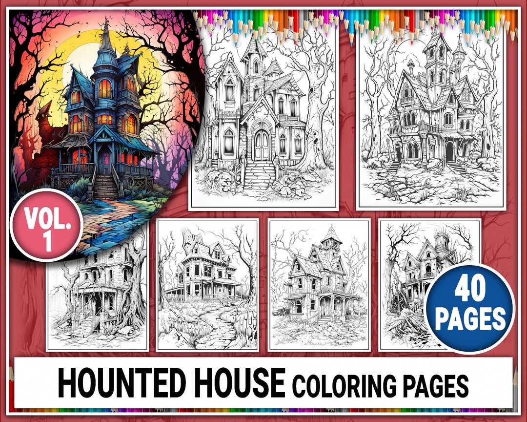 40 Haunted Houses Coloring Pages, Printable Spook House Coloring Book ...