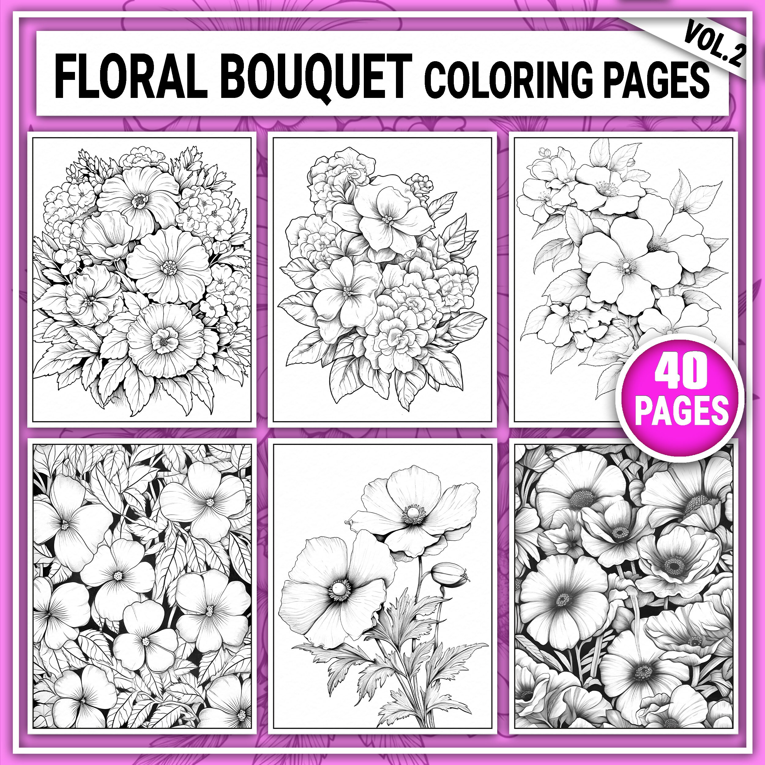 Floral Bouquet Colorings Vol.2. Flowers Coloring Book. Coloring Pages ...