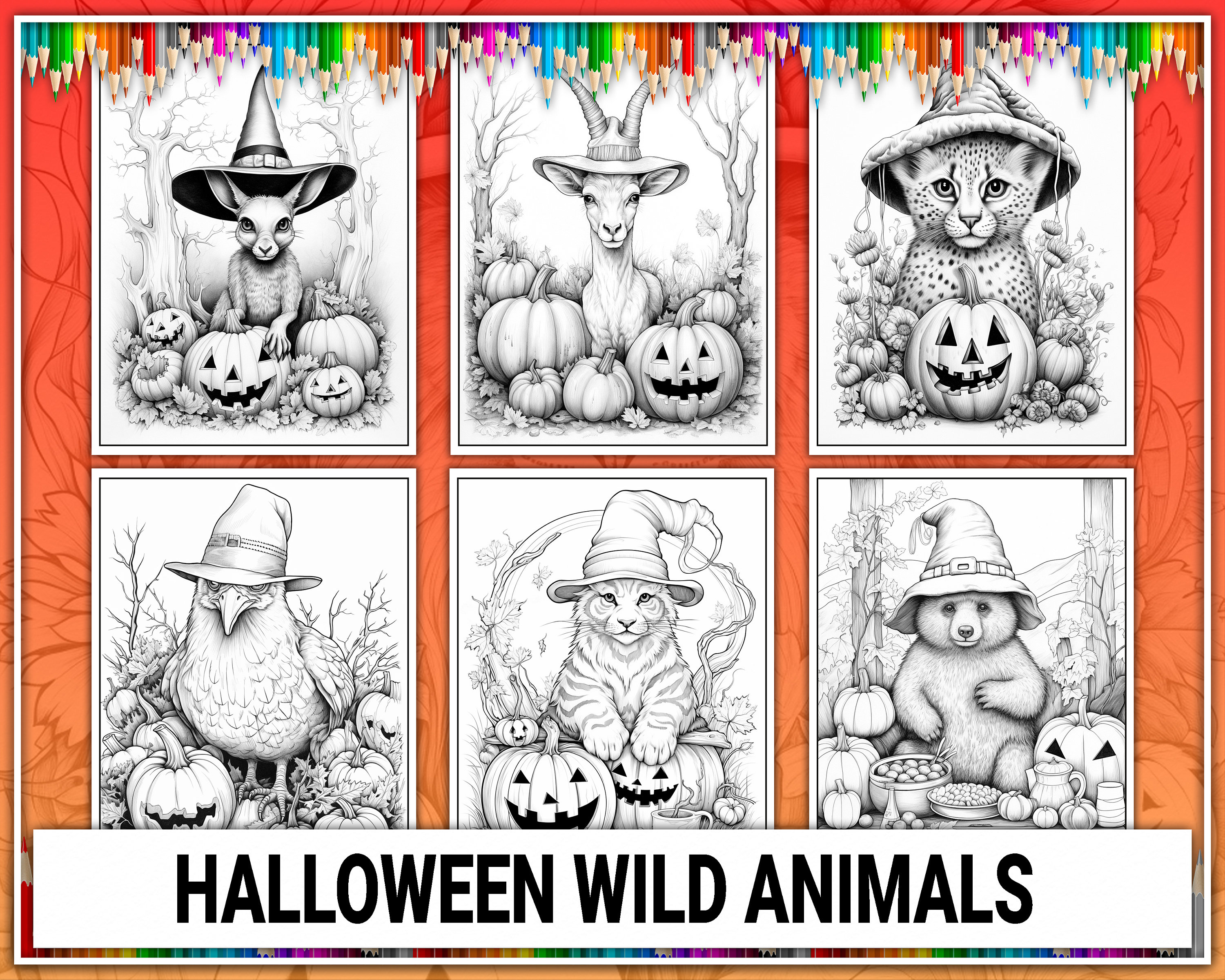 50 Halloween Wild Animals Coloring Pages. Wild Animals Coloring Book ...