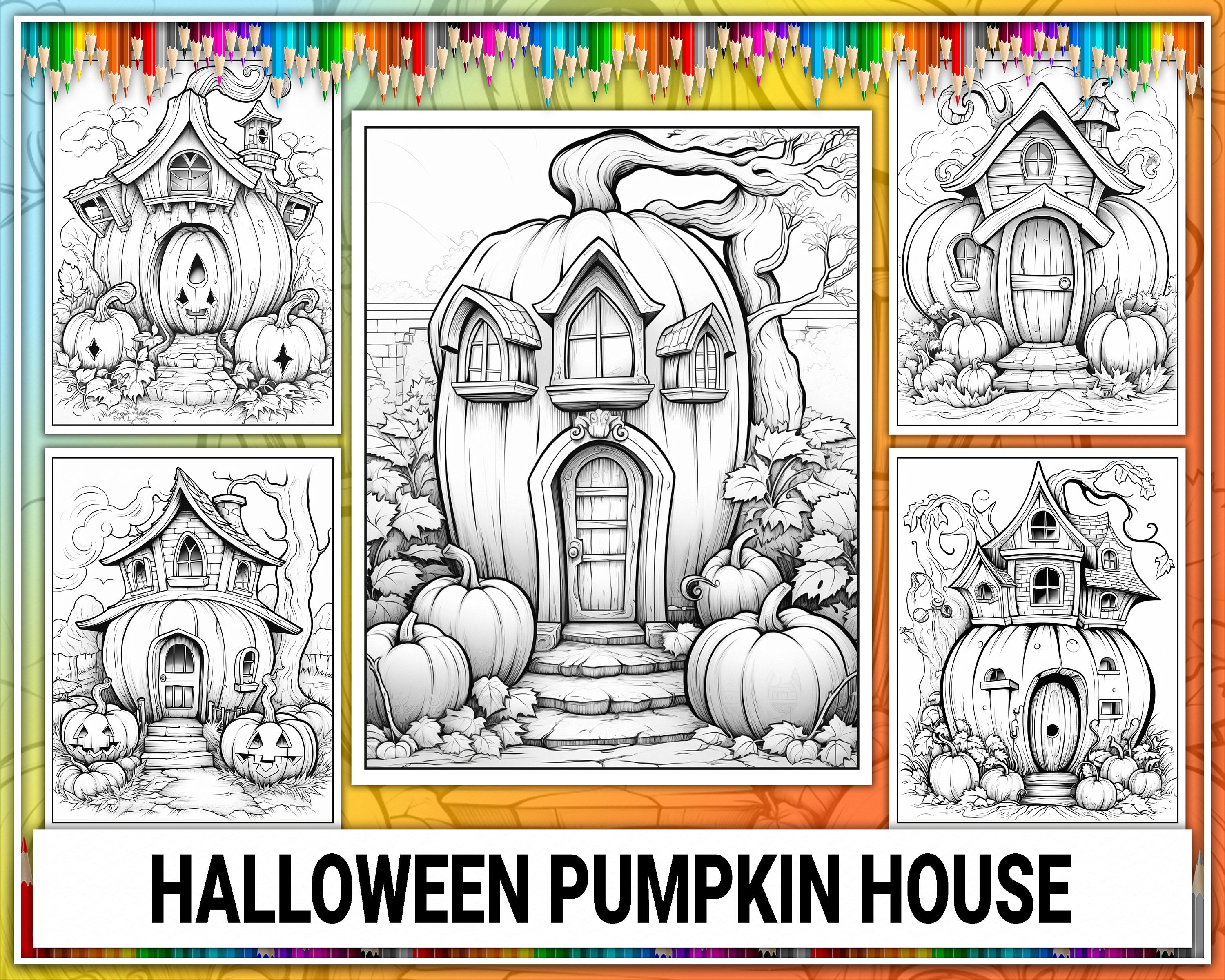 40 Halloween Pumpkin House Coloring Pages. Pumpkin House Coloring Book ...