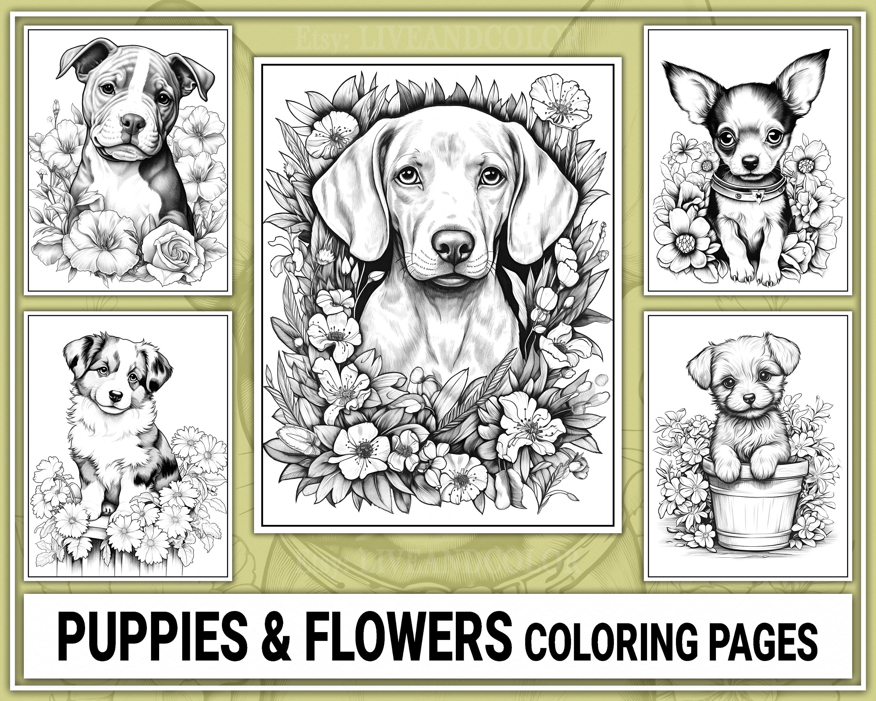 40 Cute Puppies & Flowers Coloring Book Vol.3 Coloring Pages for Kids ...